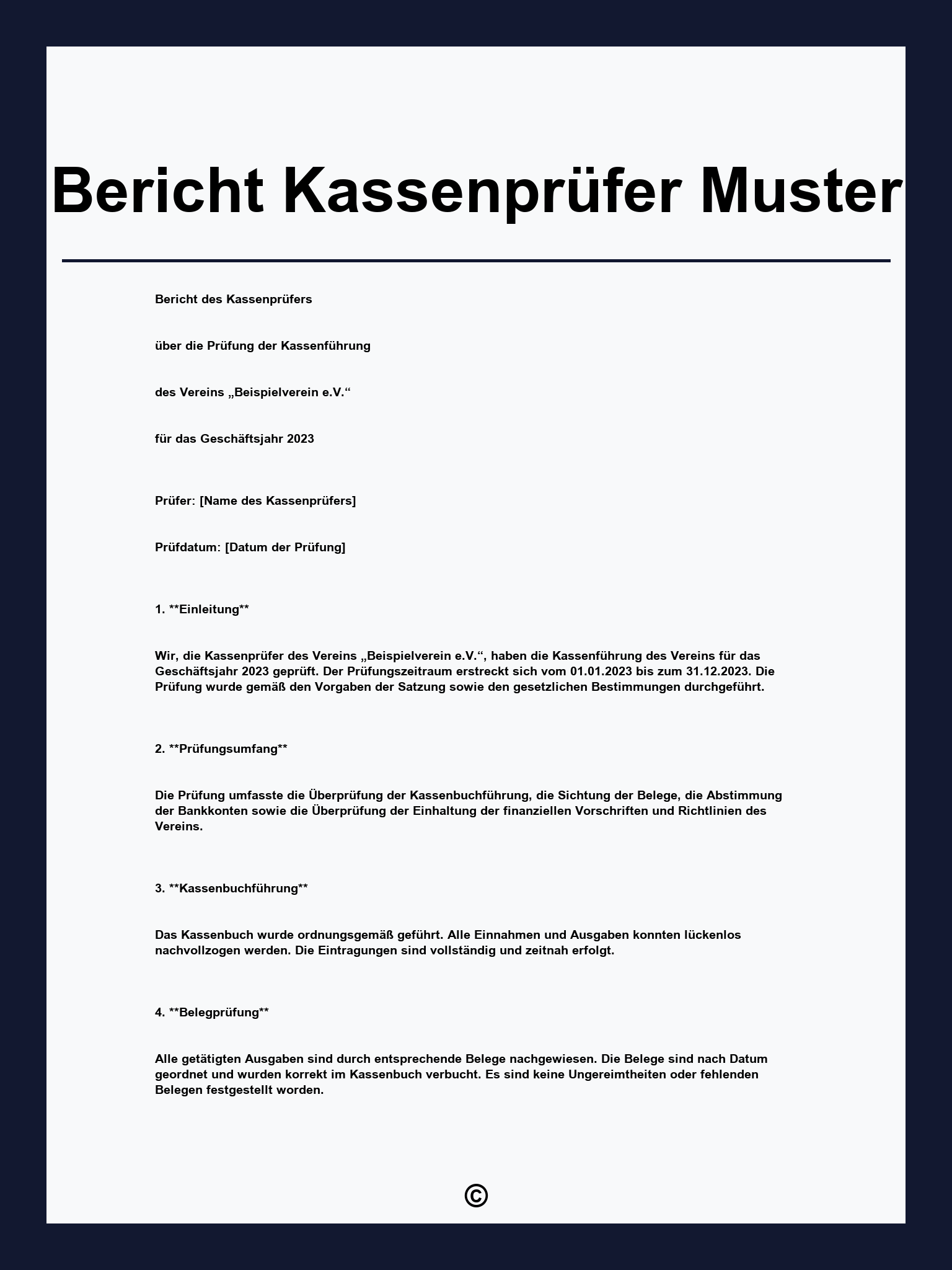 Bericht Kassenprüfer Muster