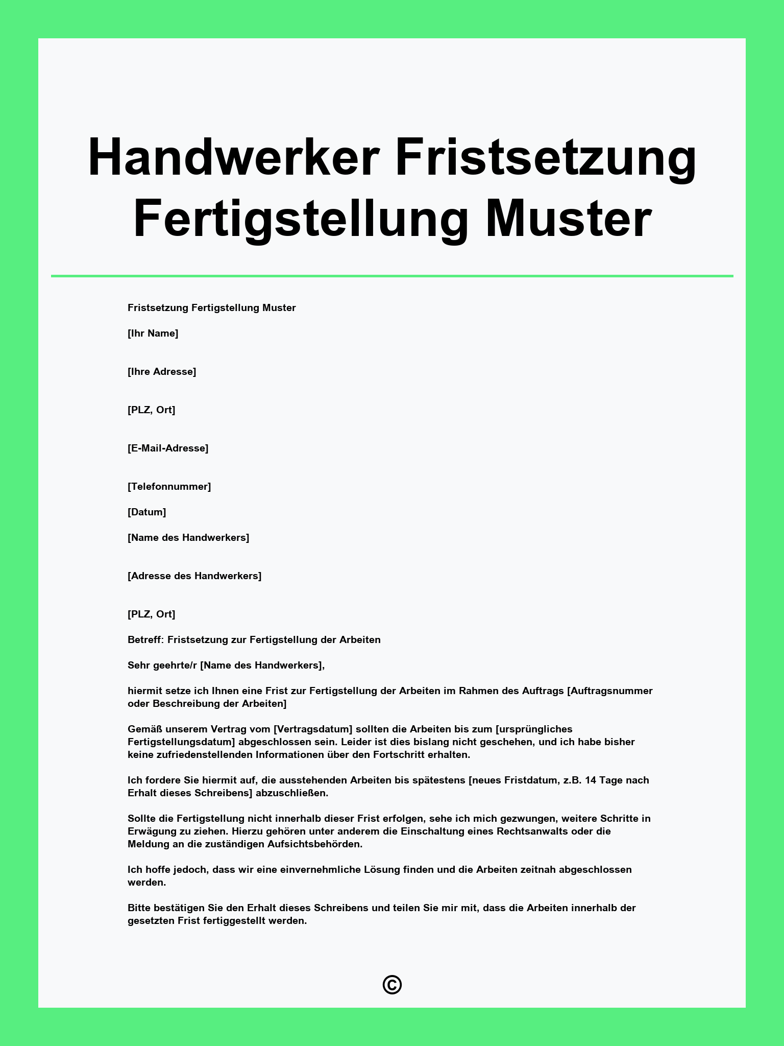Handwerker Fristsetzung Fertigstellung Muster