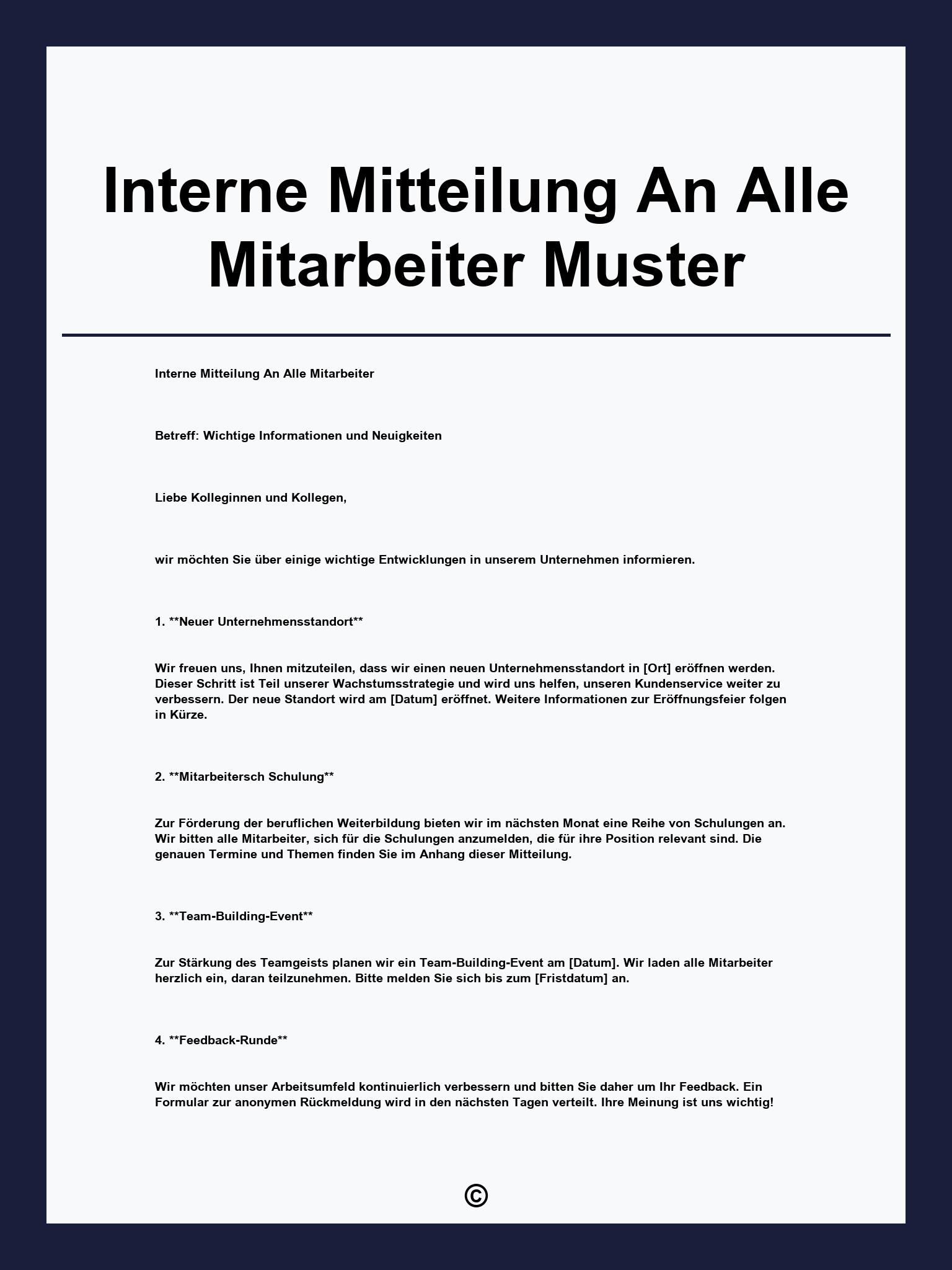 Interne Mitteilung An Alle Mitarbeiter Muster