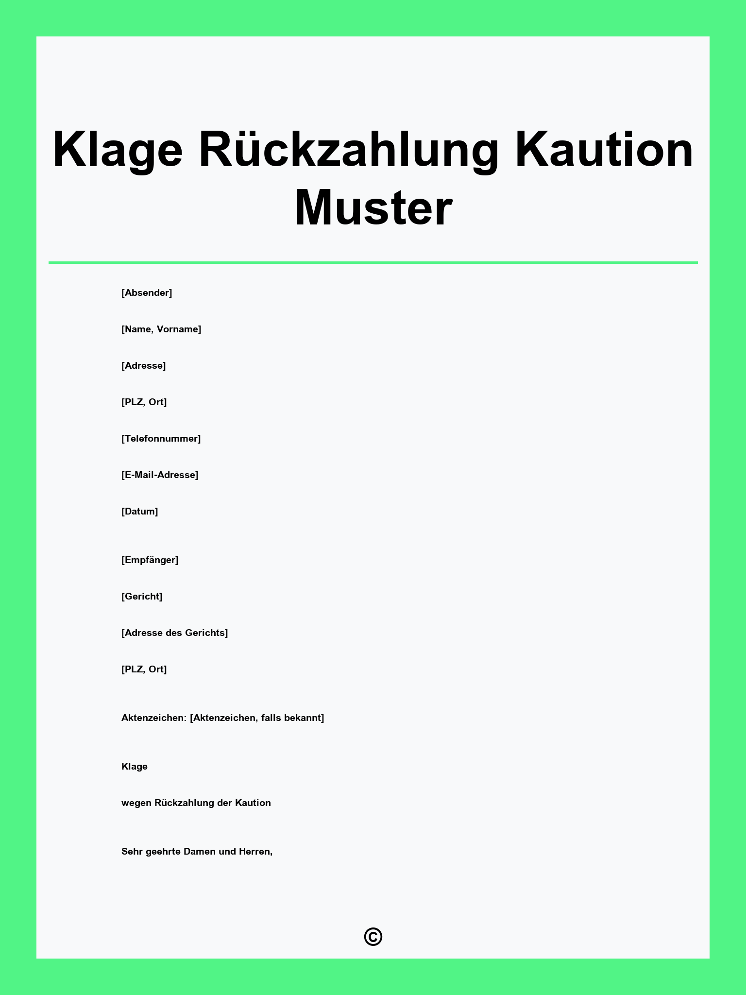 Klage Rückzahlung Kaution Muster