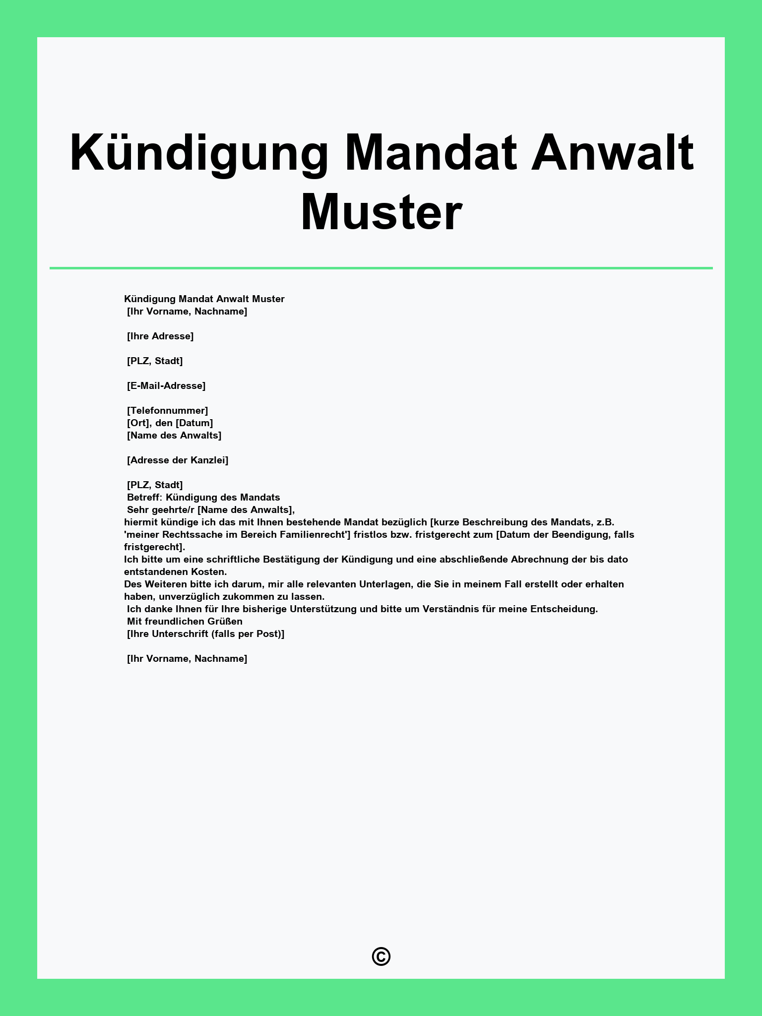 Kündigung Mandat Anwalt Muster
