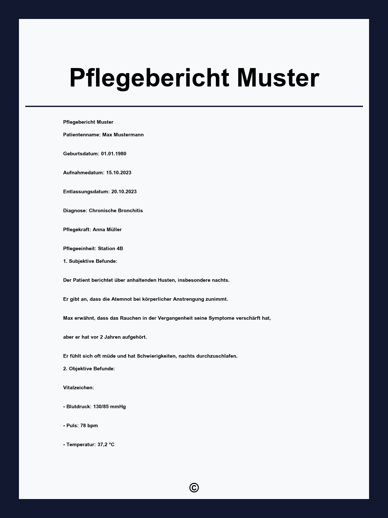 Pflegebericht Muster